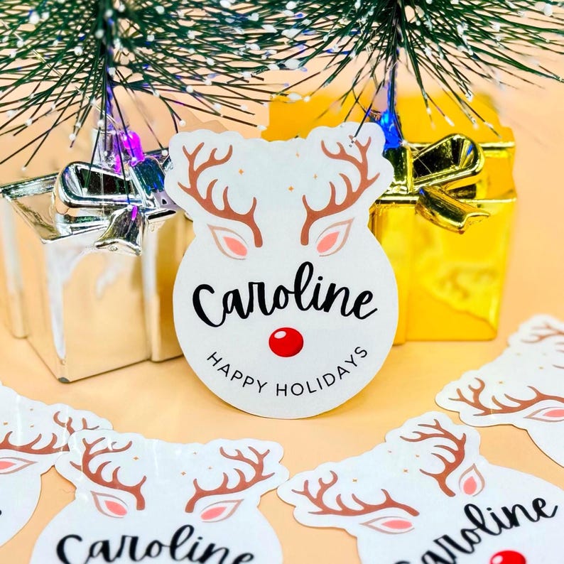 Personalized Reindeer Gift Tags, Christmas Present Sticker Pack - Etsy