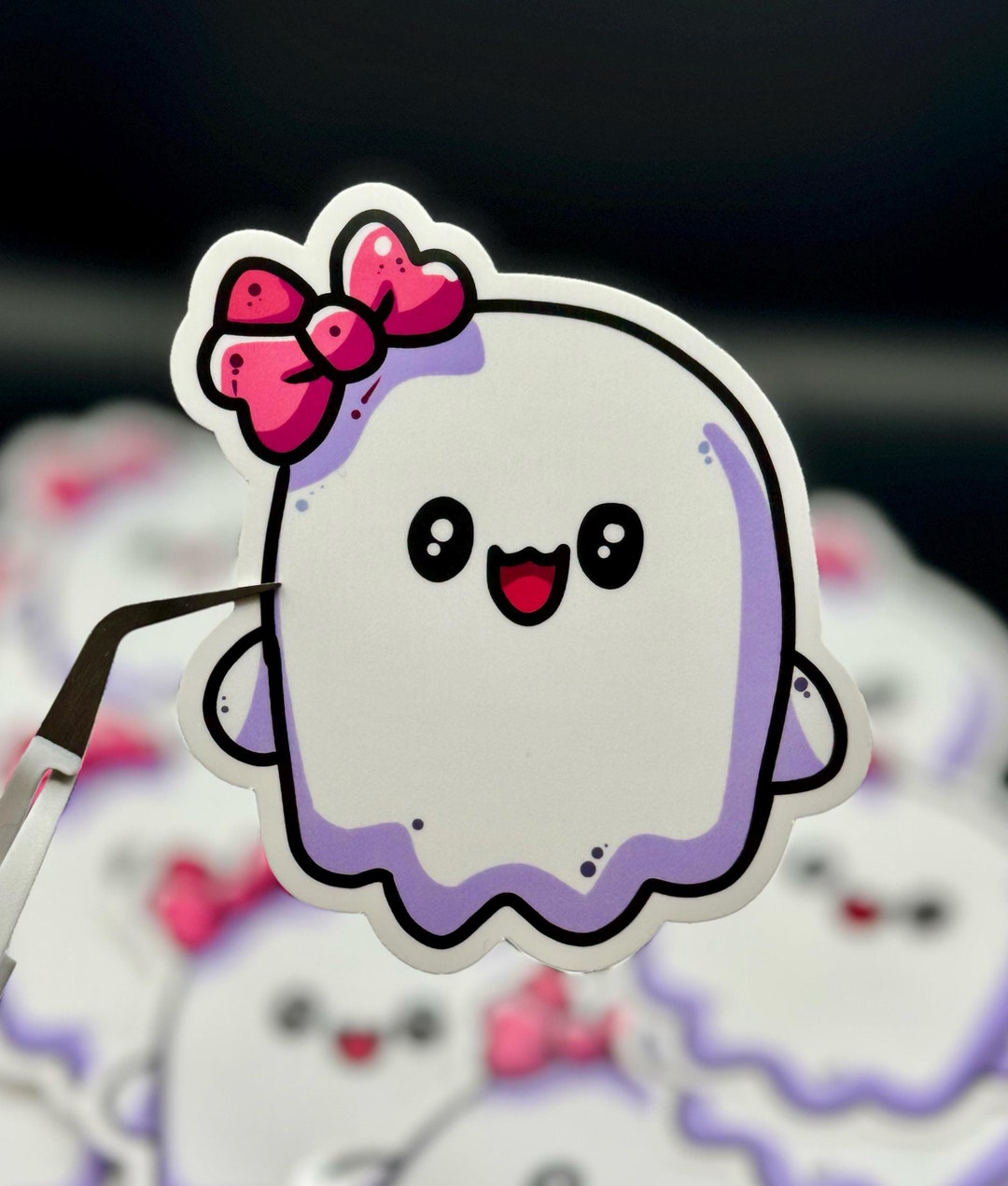 Chunky Ghost & Classic Pink Bow Halloween Sticker Spooky Season Design ...
