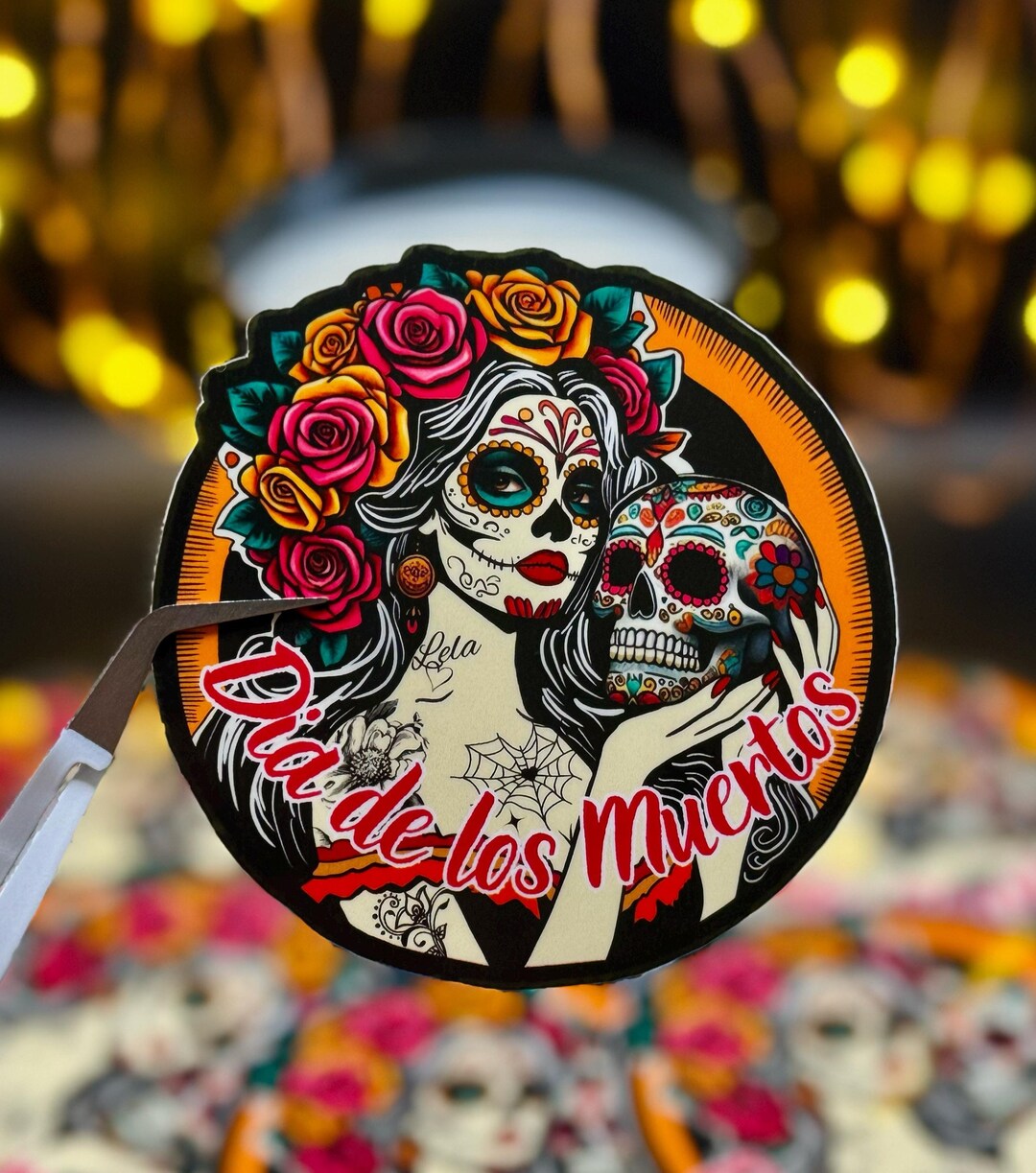 Dia De Los Muertos, Day of the Dead Sticker La Catrina Holding Candy ...