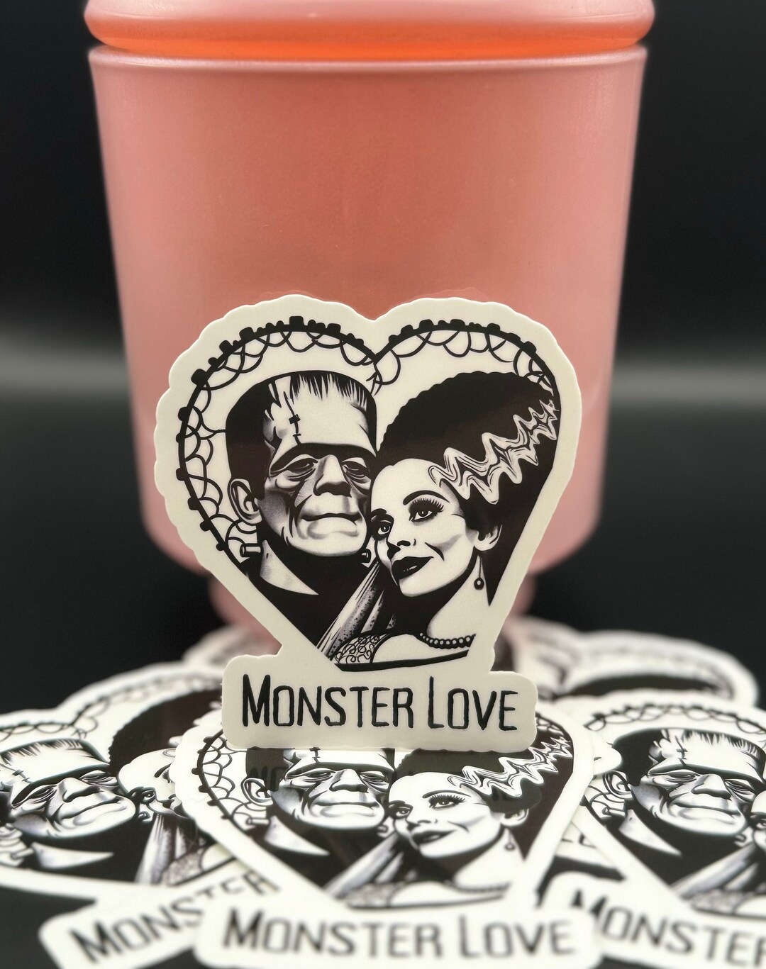Frankenstein and Bride Monster Love Valentine's Day Heart Sticker Retro ...