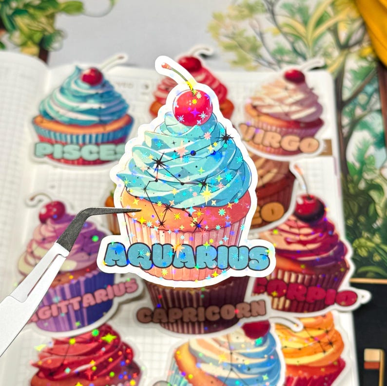 Aquarius Cupcake Sticker, Turquoise Frosting, Horoscope Sign Decal - Etsy