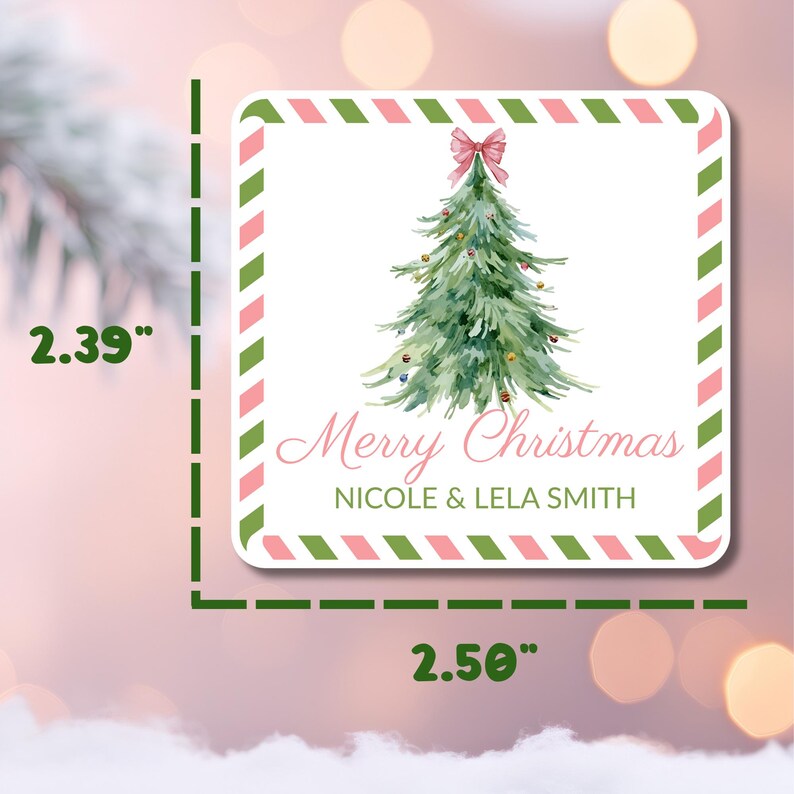 Watercolor Christmas Tree Gift Tags, Family Name Stickers - Etsy