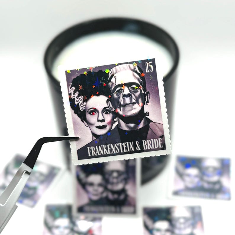 Frankenstein and Bride Stamp Sticker, Holographic Classic Horror ...