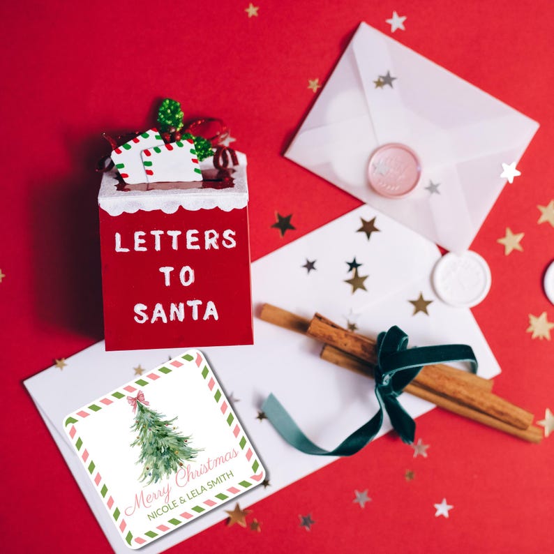 Watercolor Christmas Tree Gift Tags, Family Name Stickers - Etsy