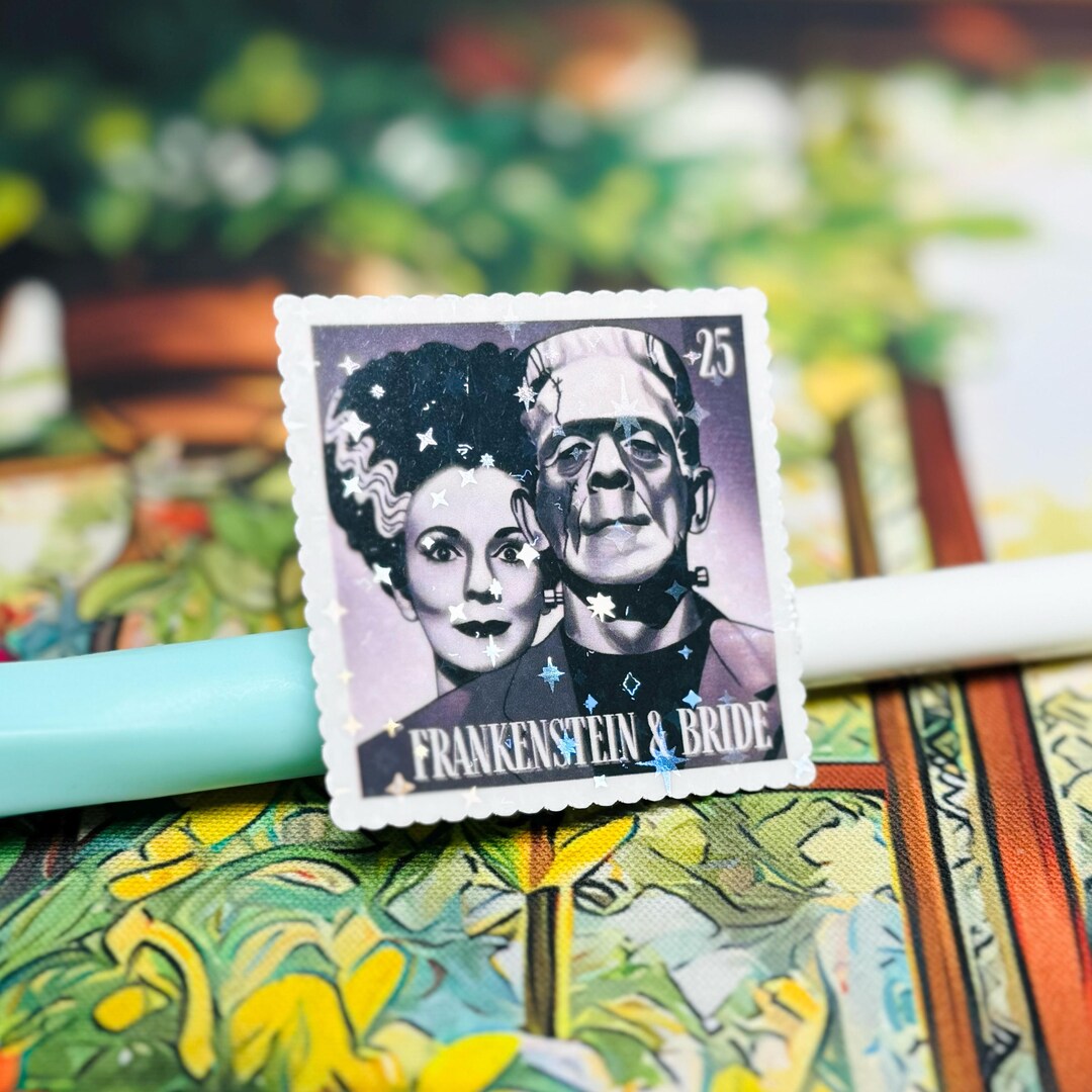 Frankenstein and Bride Stamp Sticker, Holographic Classic Horror ...