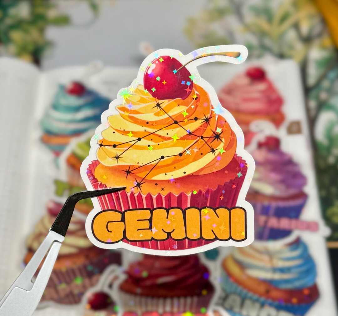 Cupcake Sticker Gemini Zodiac Sign | Hand Drawn Celestial Astrology ...