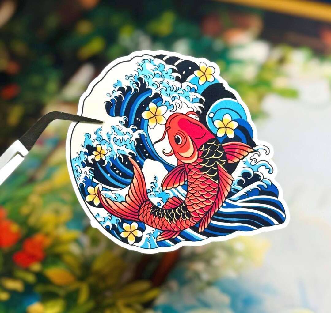 Koi Fish Wave Sticker, Japanese Tattoo Style Artwork, Anime Decals - Etsy