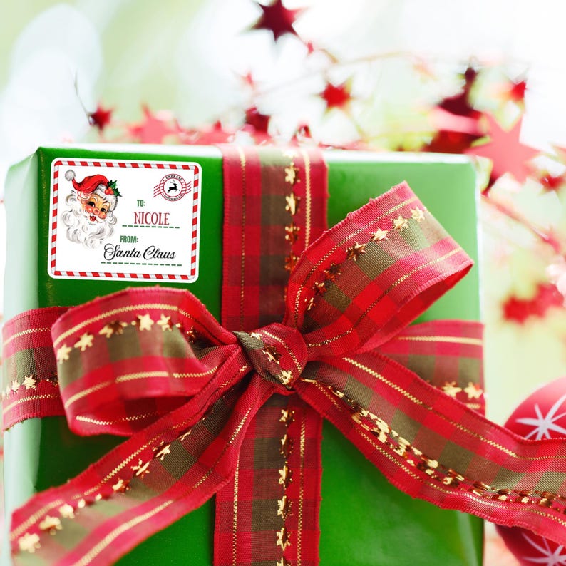 Vintage Santa Present Sticker Pack of 6, 12, 24+ | From Santa Christmas ...