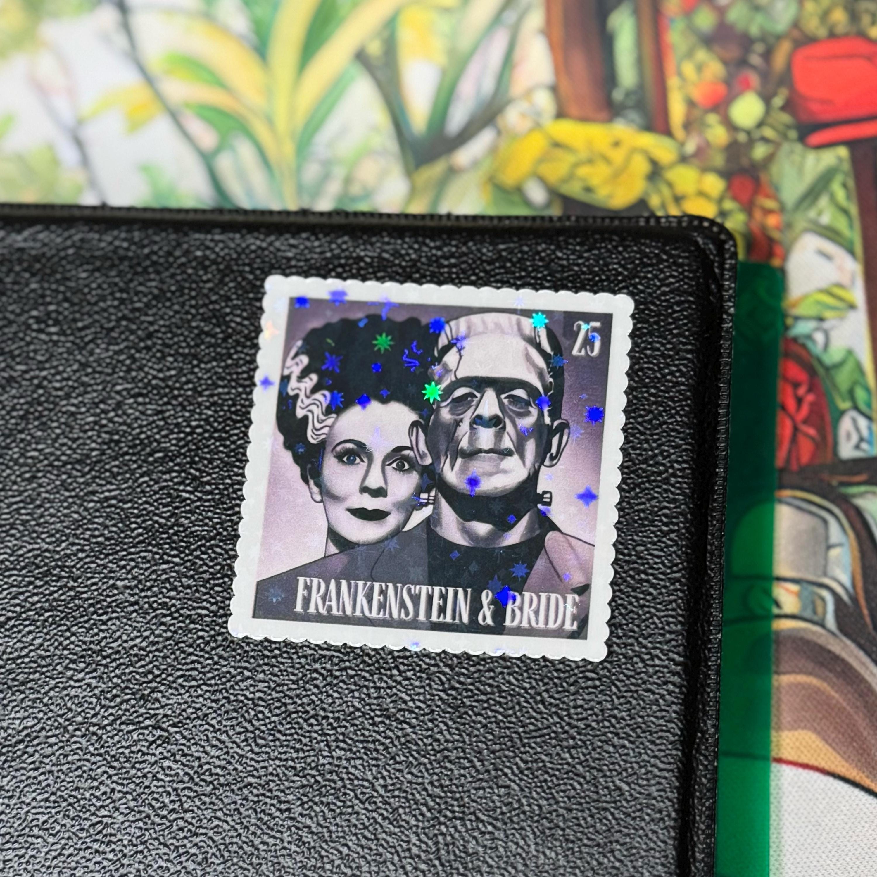 Frankenstein and Bride Stamp Sticker, Holographic Classic Horror ...