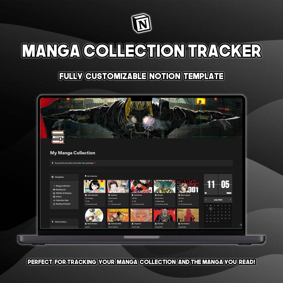 Manga Collection Tracker Notion Template | Aesthetic Notion Template ...