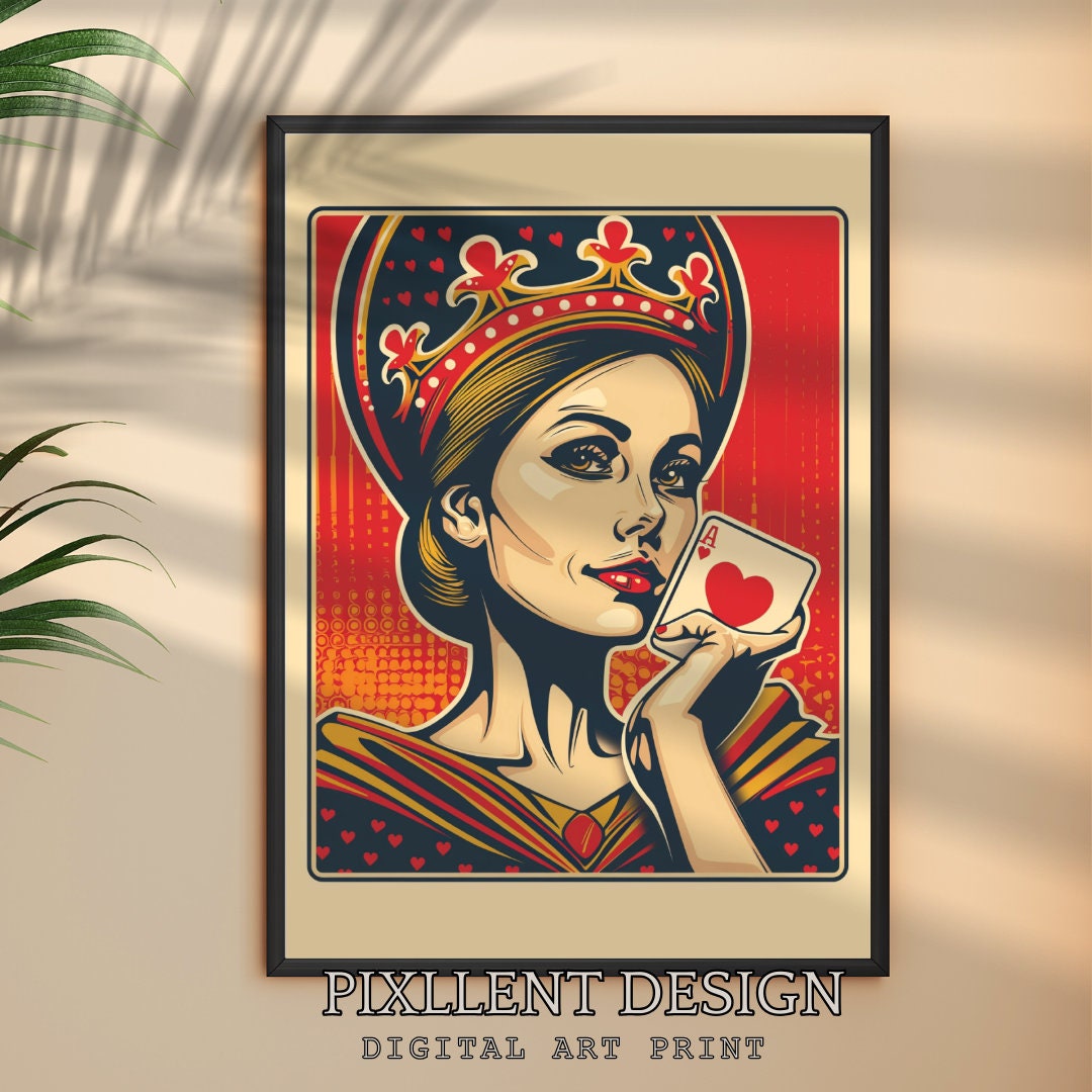 Queen of Hearts Playing Card Pop up Art, Funky Wall Art, Playing Cards ...
