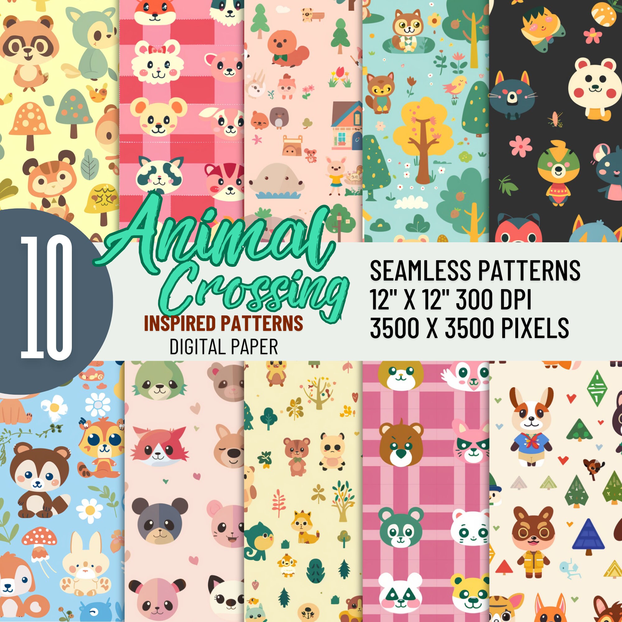 Animal Crossing Seamless Pattern Bundle | 12x12 Digital Paper (300dpi ...