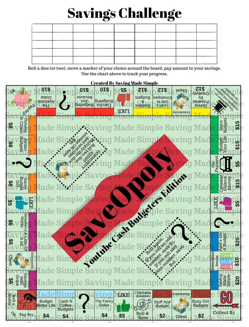 Saveopoly Youtube Cash Budgeters Edition (PDF) - Etsy