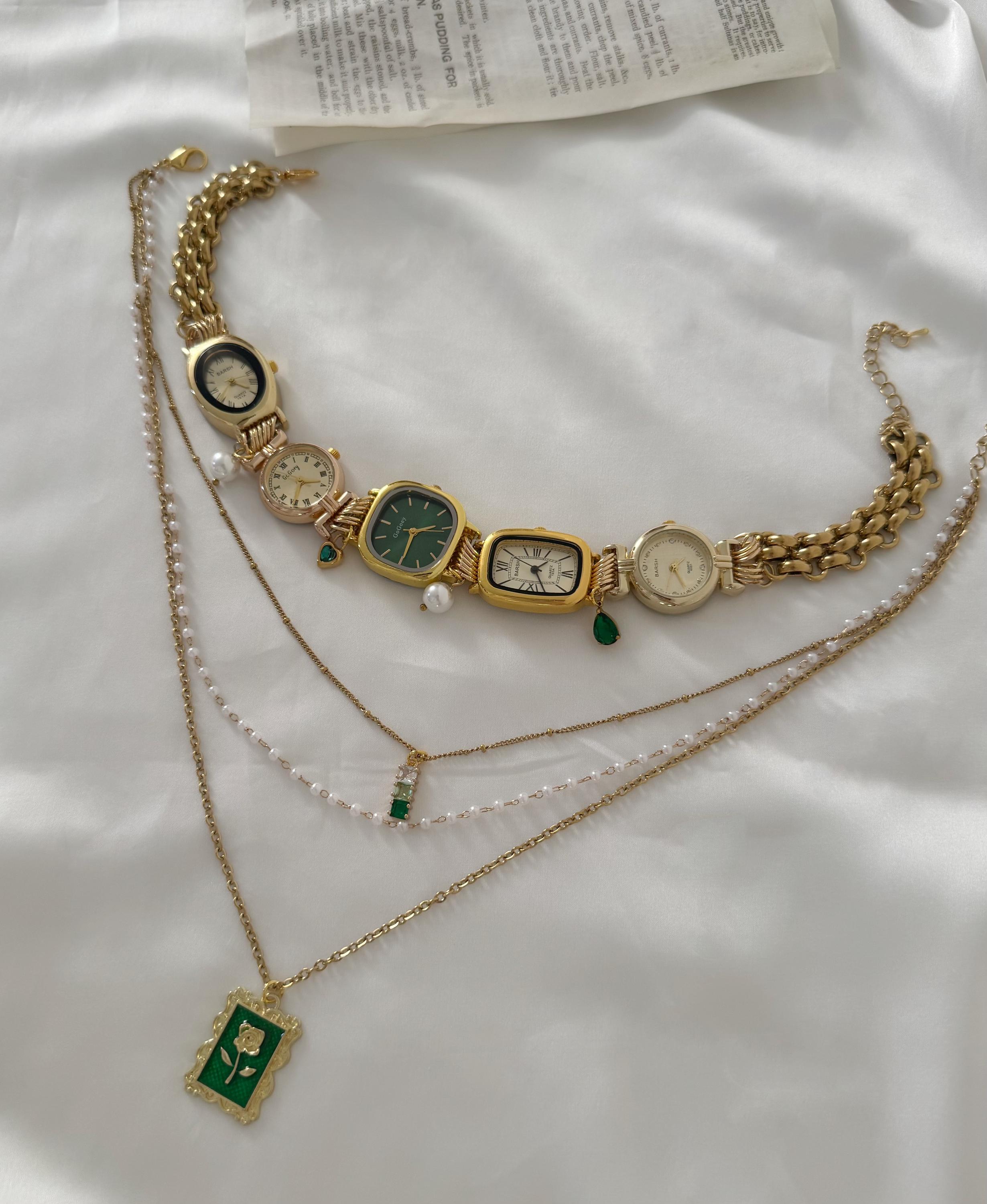 Green Watch Choker Necklace,vintage Charms Clock Choker,rose Chain ...