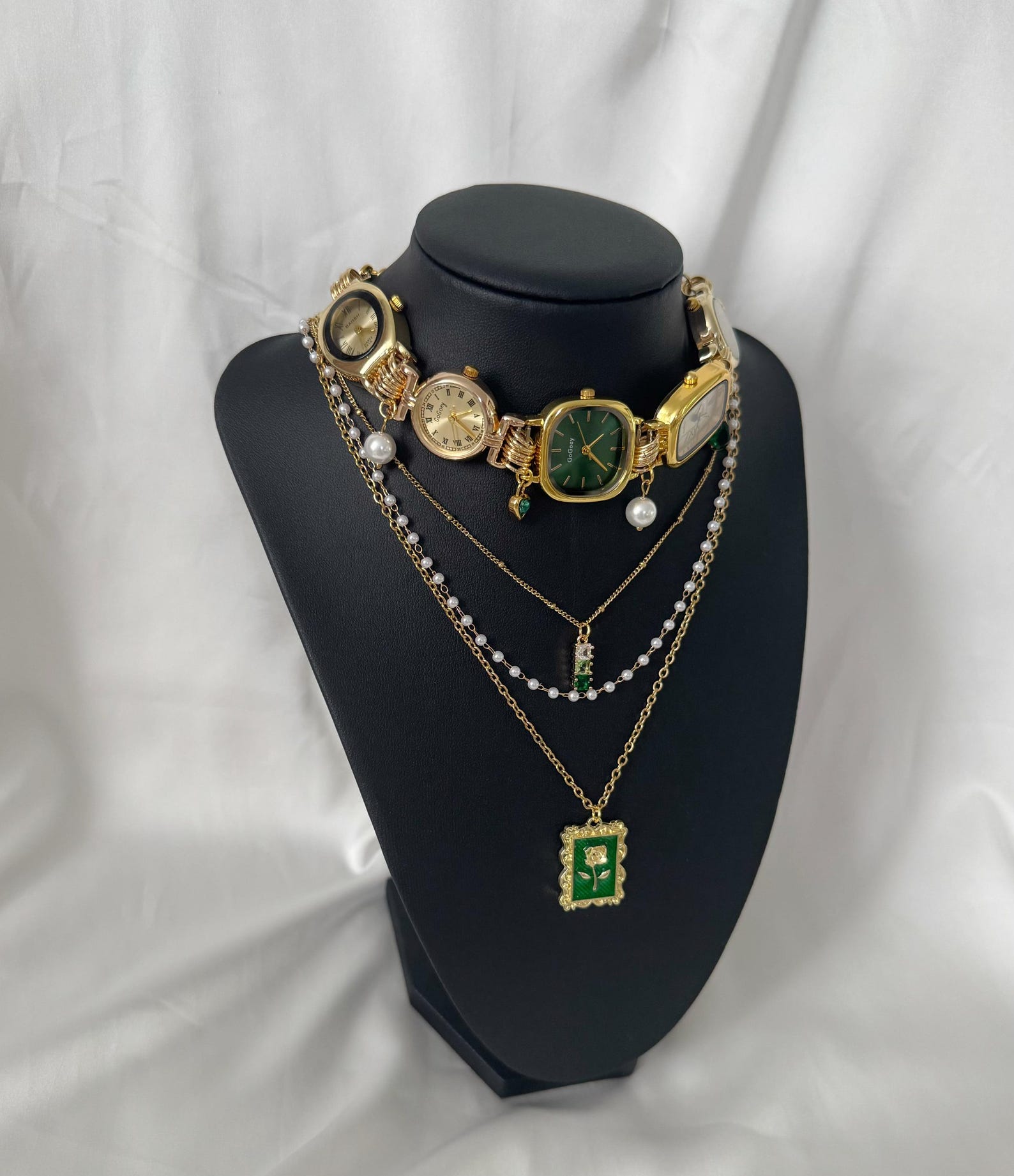 Green Watch Choker Necklace,vintage Charms Clock Choker,rose Chain ...