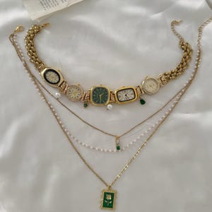 Green Watch Choker Necklace,vintage Charms Clock Choker,rose Chain ...