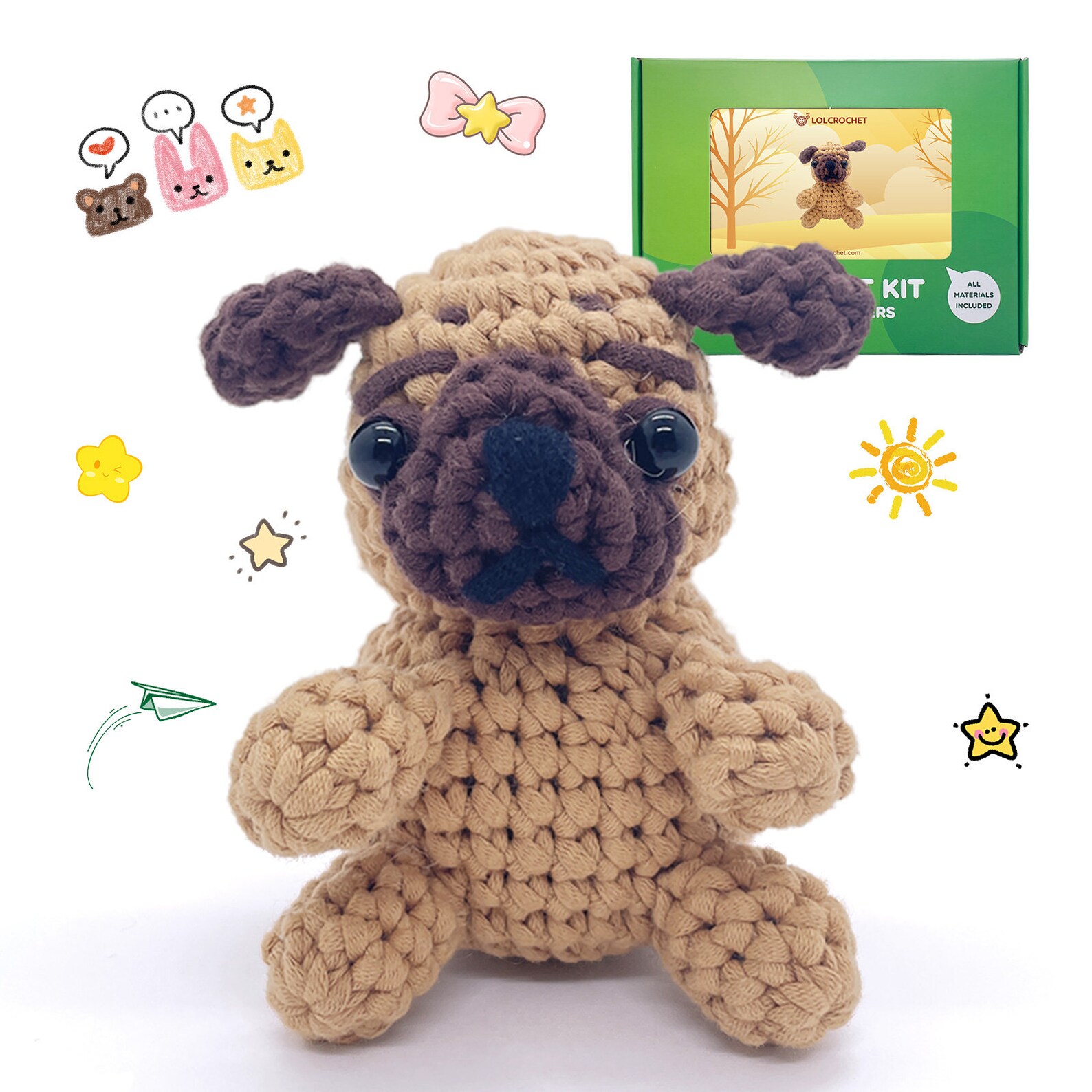 Cute Pug Dog Crochet Kit for Beginners, Animal Amigurumi Crochet ...
