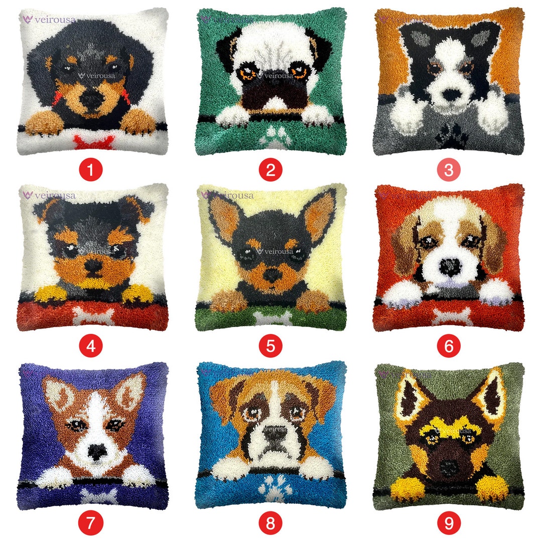 Veirousa Cute Puppy Latch Hook Pillow Kits for Adults Kids, Beginners ...