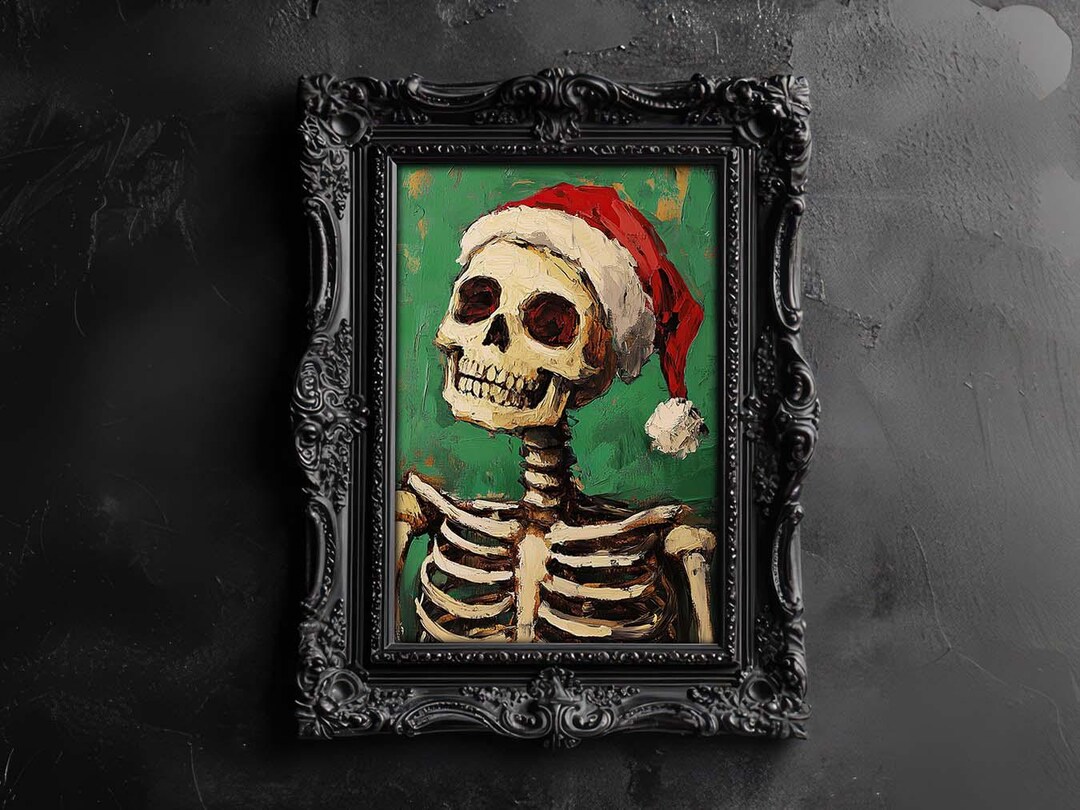 Gothic Christmas Decor Skeleton Santa - Unframed Skull Painting Art ...