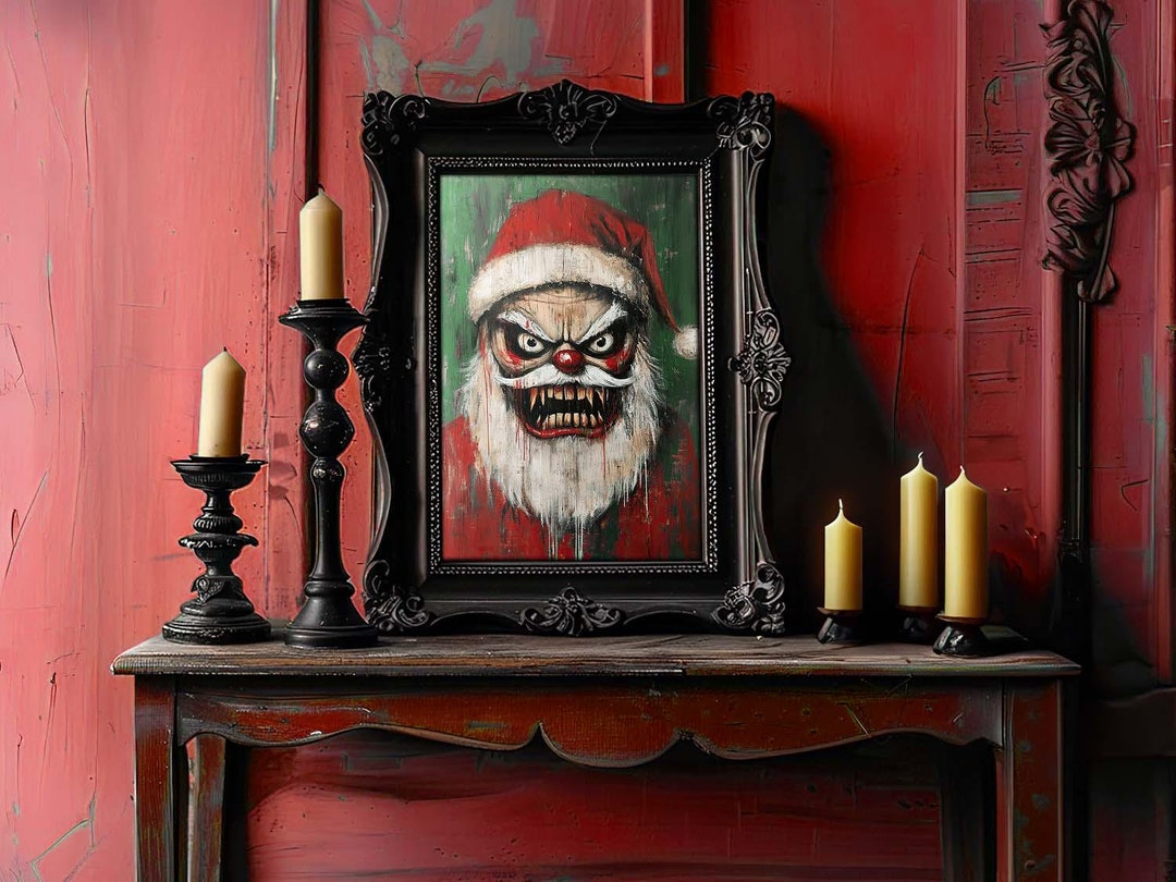Christmas Decor - Evil Creepy Scary Santa - Unframed Art Print ...