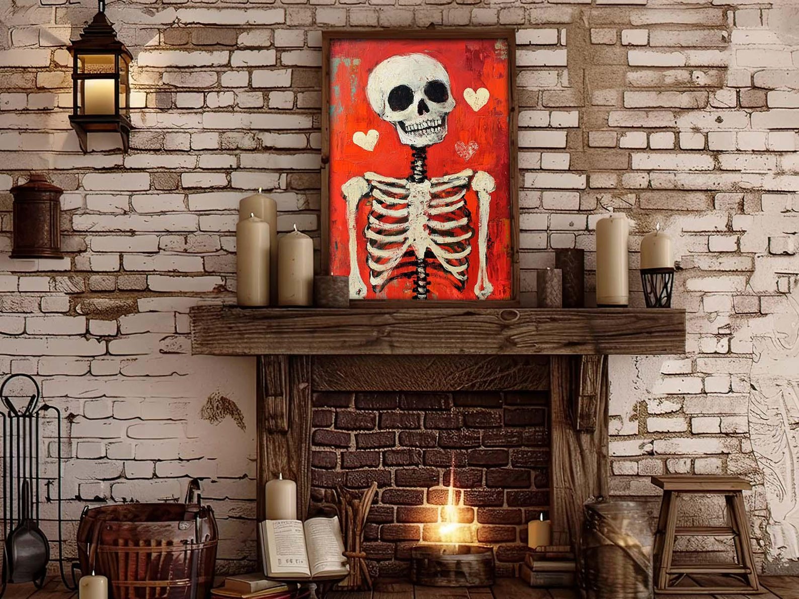 Valentines Day Decor Cute Skeleton Love - Unframed Skull Painting Art ...
