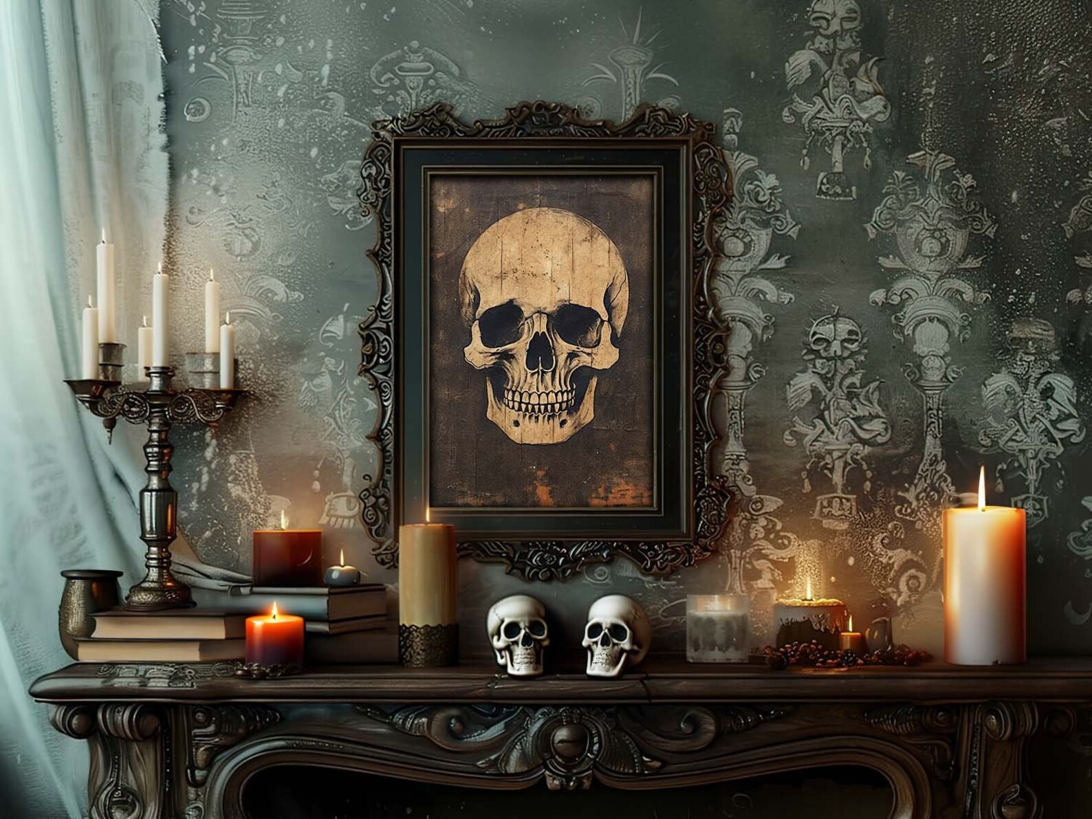 Vintage Anatomy Skull Unframed Art Print - Primitive Rustic Halloween ...