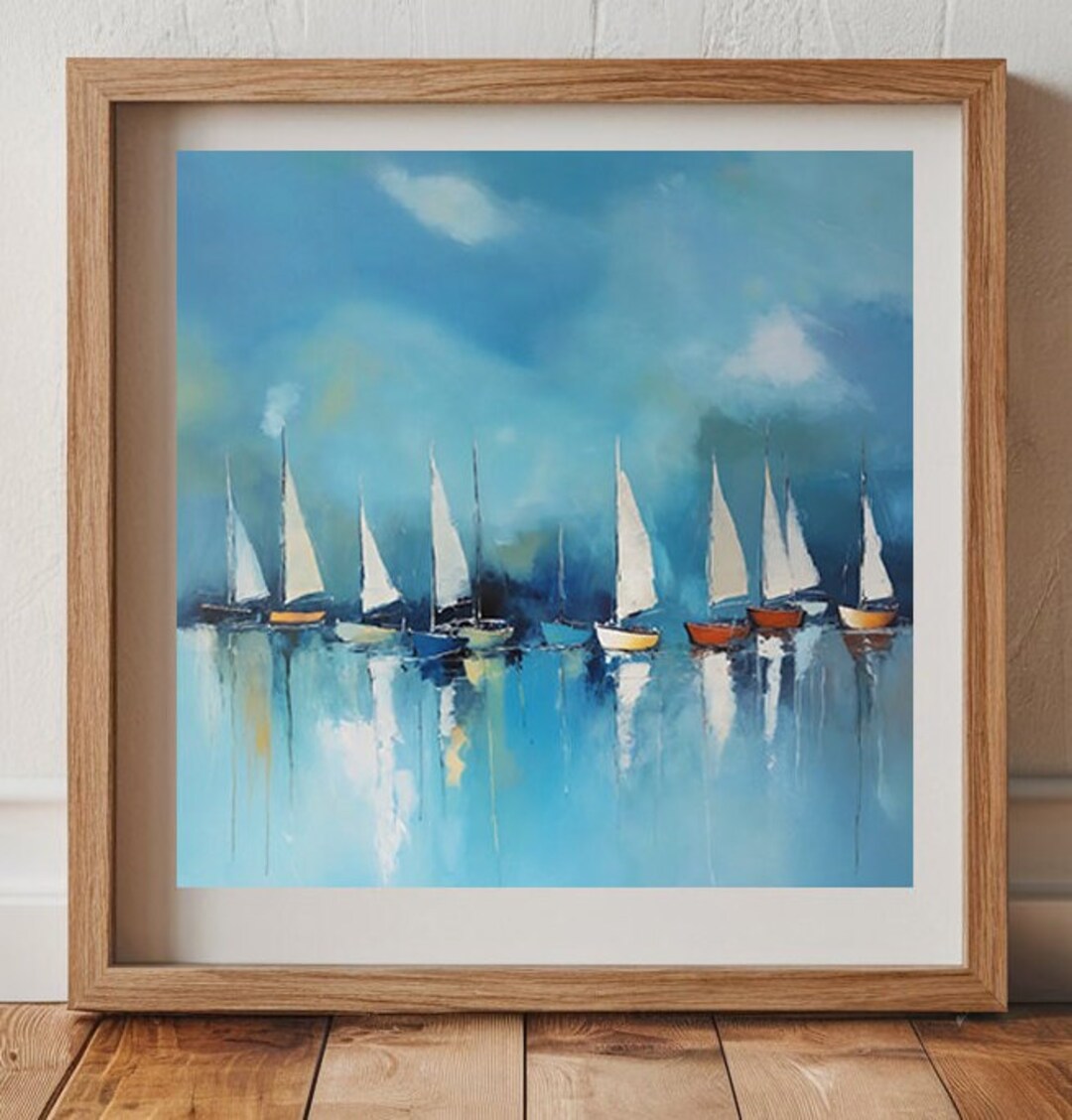 Sailboats Art Print Nautical Painting of Boats Art Wall Decor Gift for ...