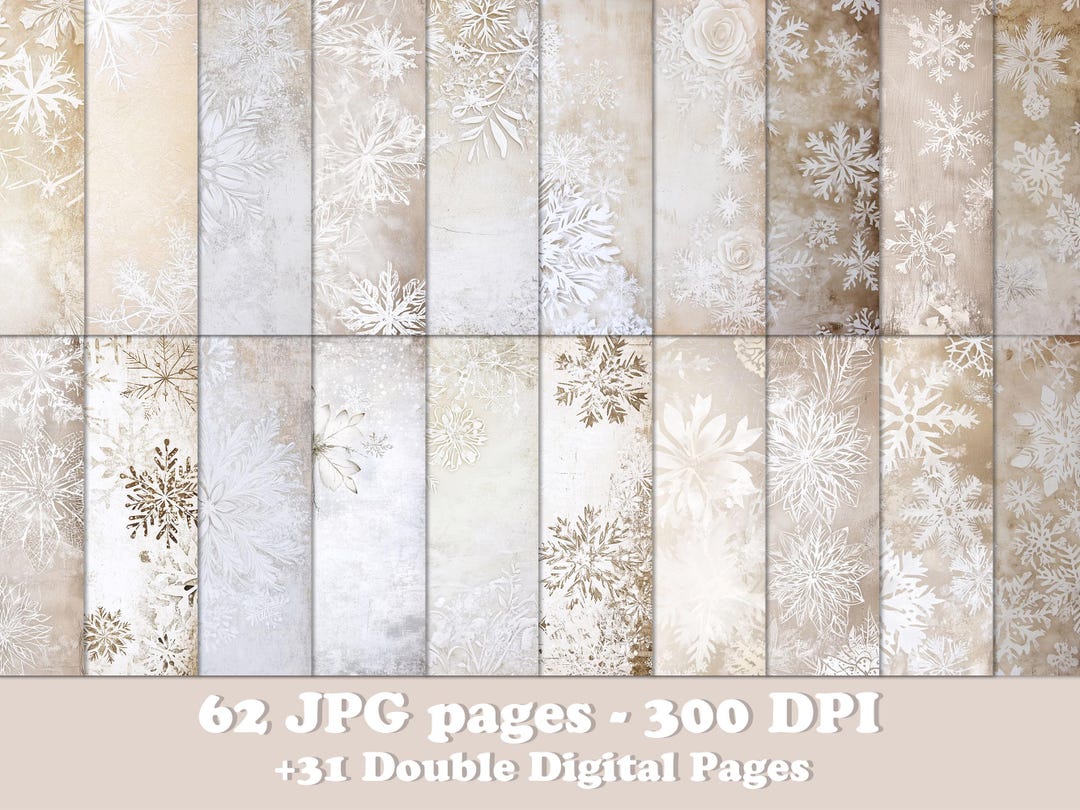 62 Vintage Winter Digital Paper, Snowflake Clipart, Junk Journal Pages ...