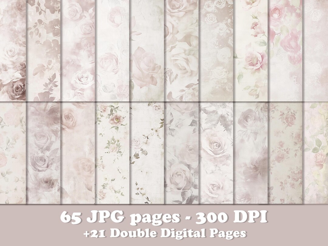 65 Floral Scrapbook Paper, Junk Journal Sheets, Vintage Digital Paper ...