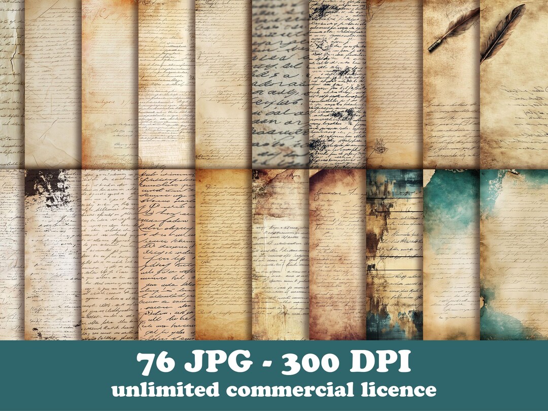 76 Vintage Handwriting Digital Paper, Junk Journal Pages, Old ...