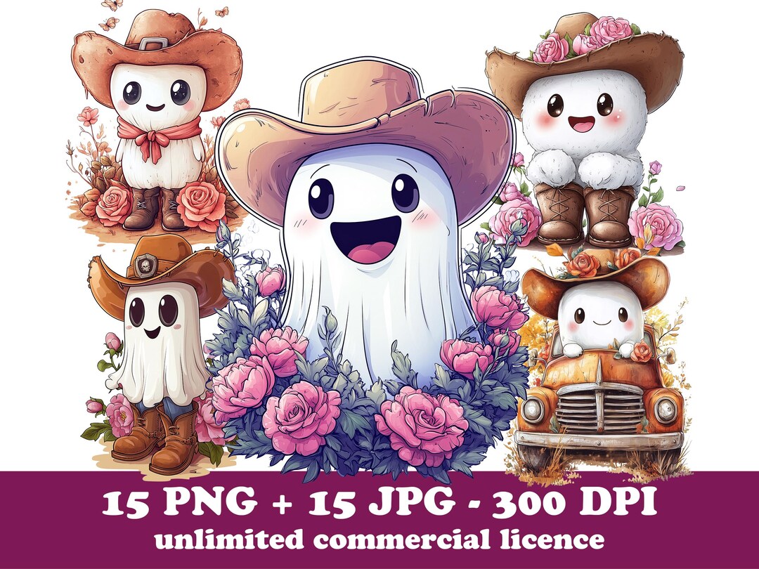 15 Cute Cowboy Ghost Png, Western Halloween Ghost Clipart, Halloween ...