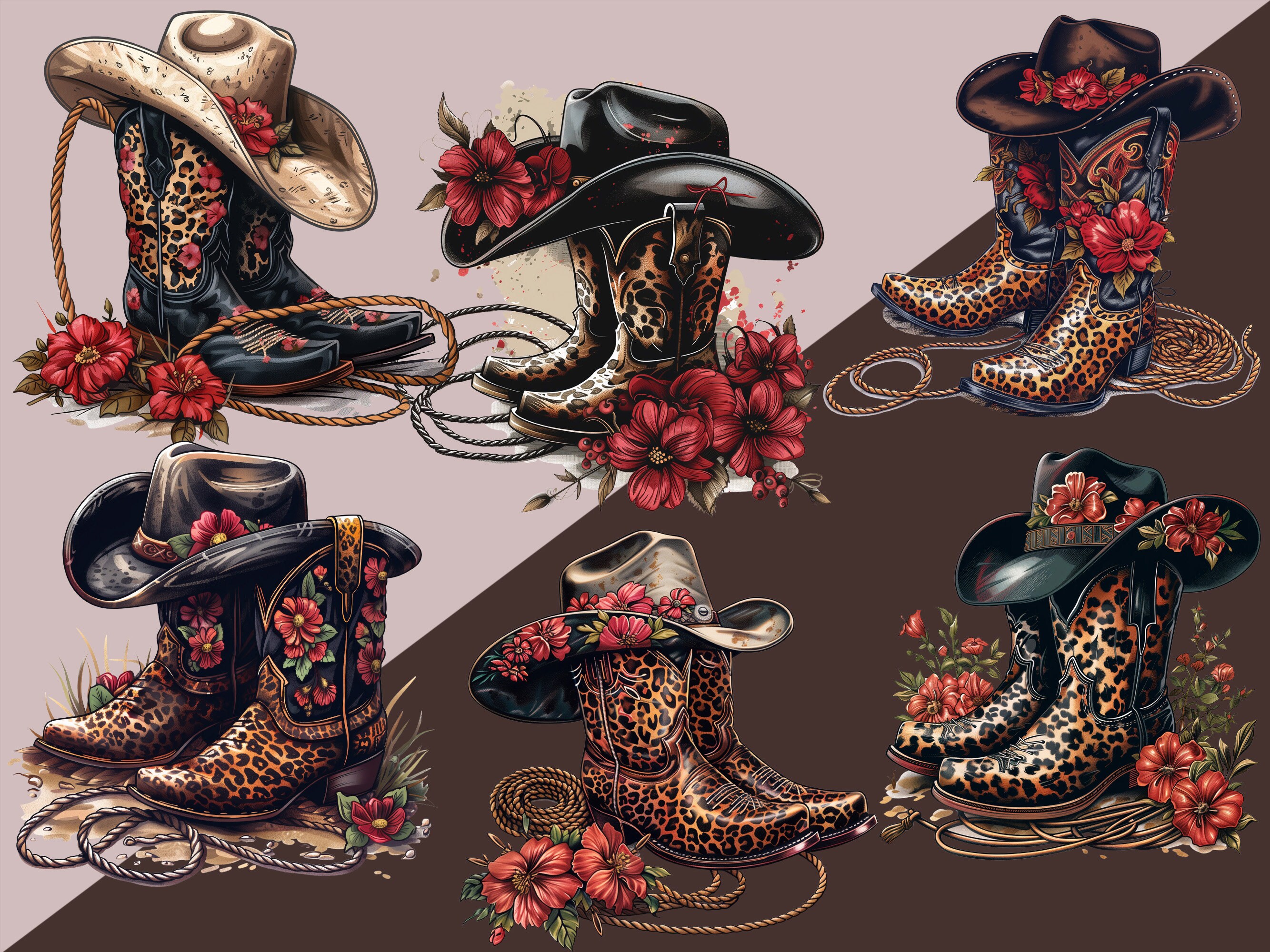 17 Cowboy Boots and Hat PNG, Western Clipart, Horseshoe and Flowers ...