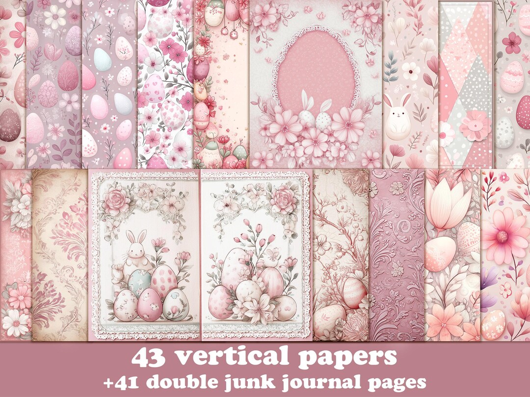Easter Pink Paper, Pastel Pink Bunny Egg Pages, Floral Watercolor ...