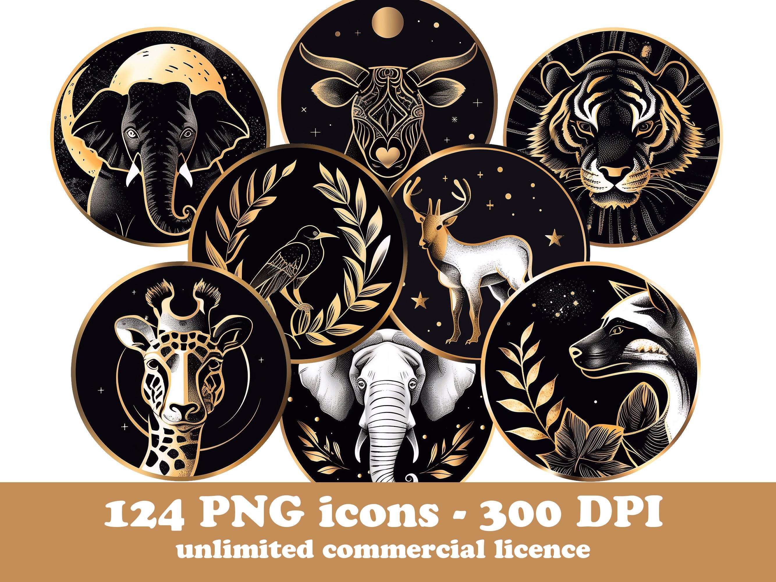 124 PNG Animal Icons, Black and Golden Animal Clipart, Animal Printable ...