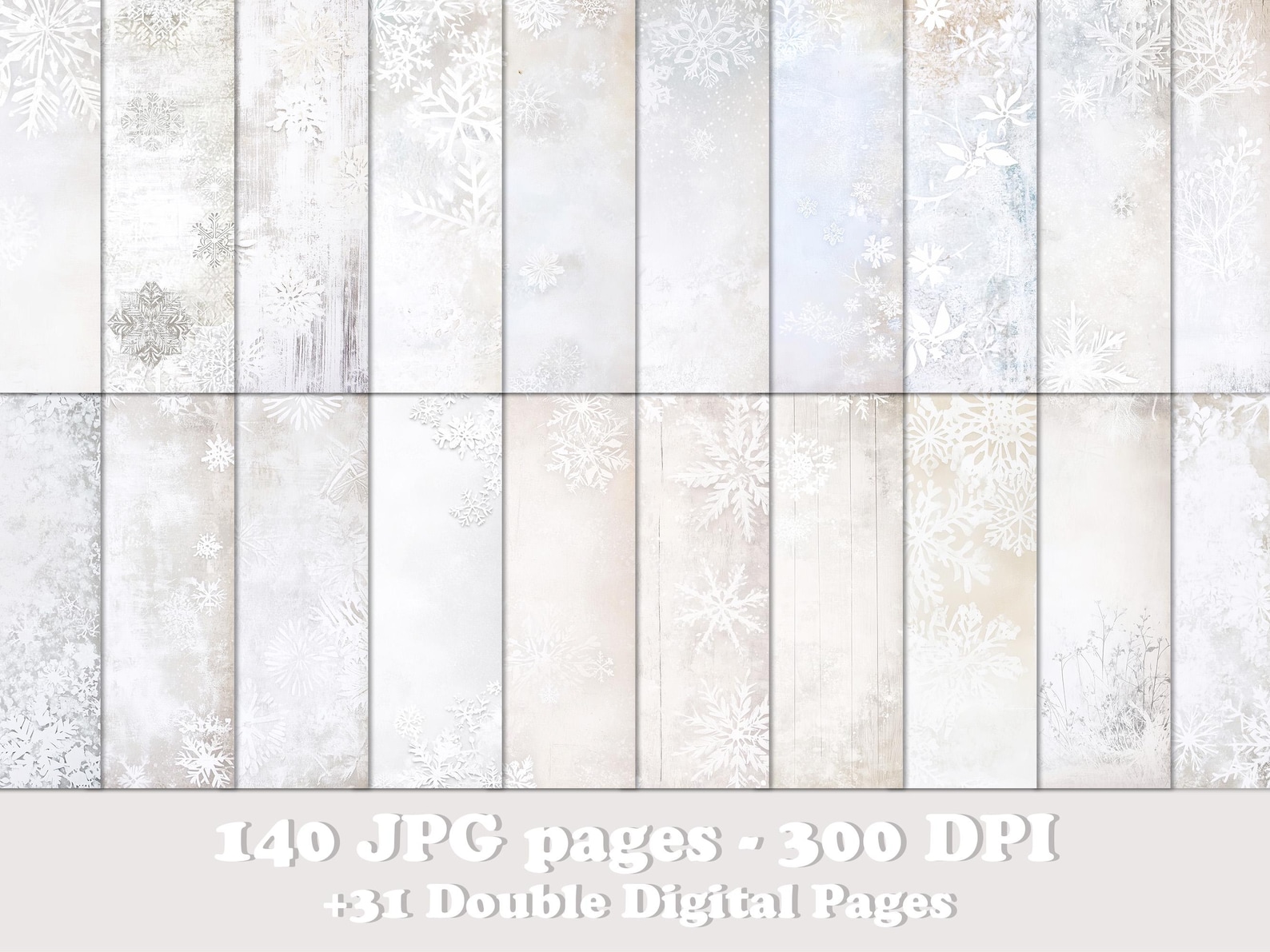 140 White Vintage Winter Digital Paper, Snowflake Clipart, Junk Journal ...