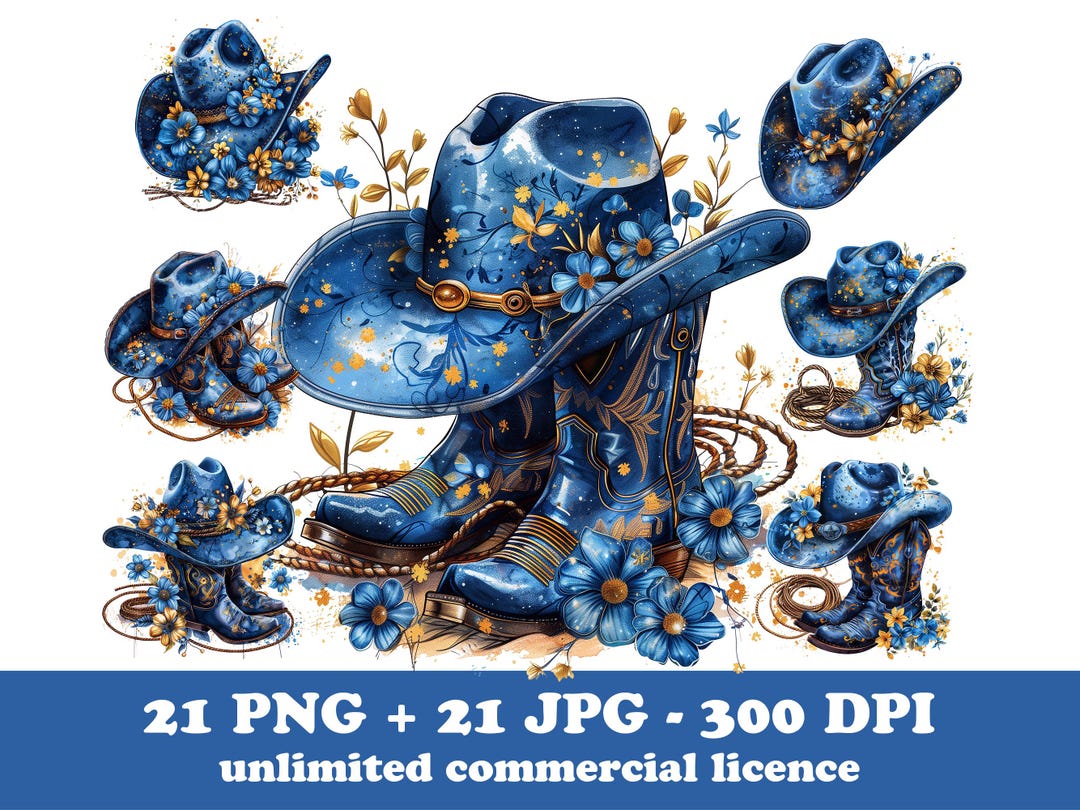 21 Cowboy Boots and Hat PNG, Western Clipart, Horseshoe and Flowers ...