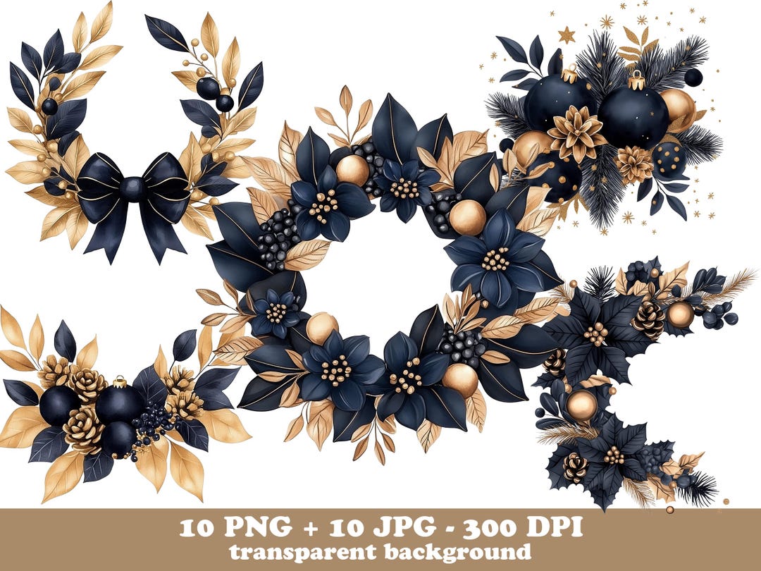 Christmas Frames Borders Patterns PNG, Black Gold Holiday Decorative ...