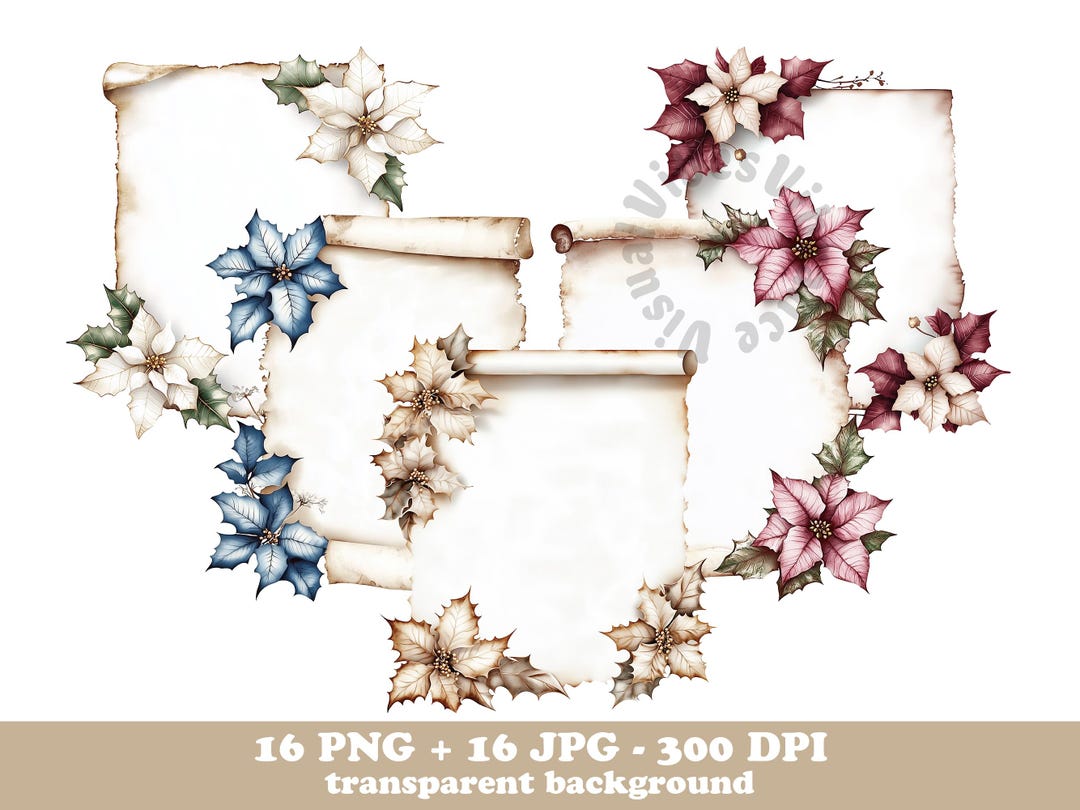 Christmas Scroll PNG, Poinsettia Clipart, Holiday Scroll Borders ...