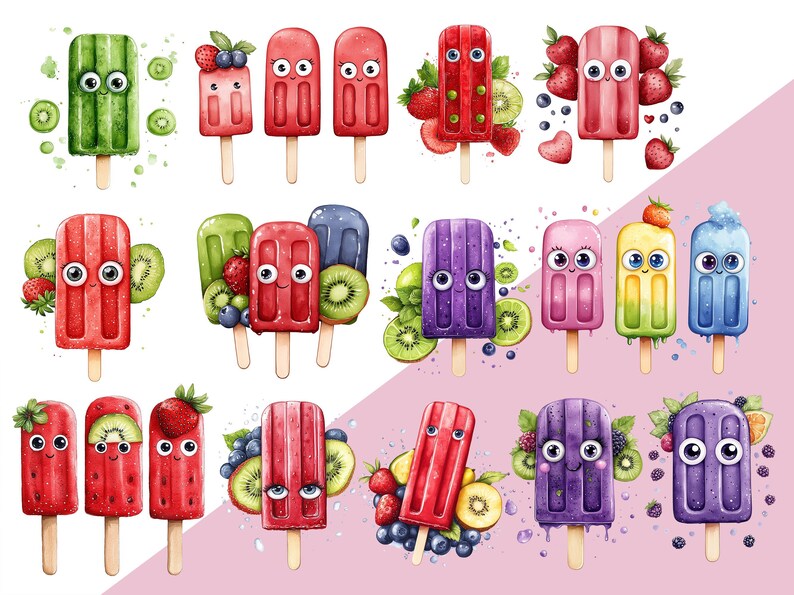 13 Summer Ice Cream PNG Clipart, Fruit Popsicle Digital Art, Kawaii ...