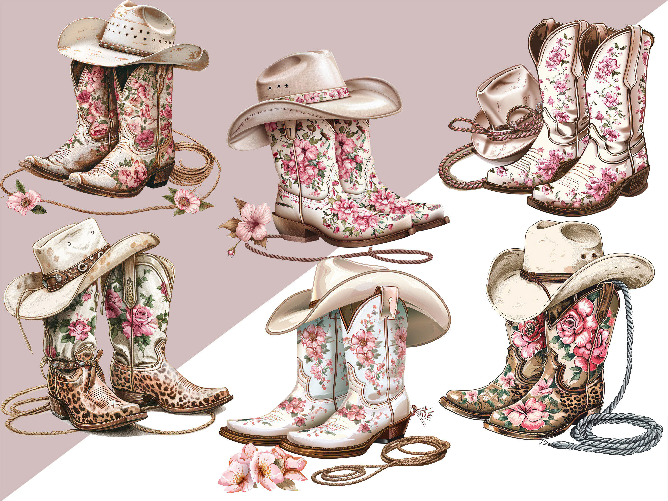17 Cowboy Boots and Hat PNG, Western Clipart, Horseshoe and Flowers ...
