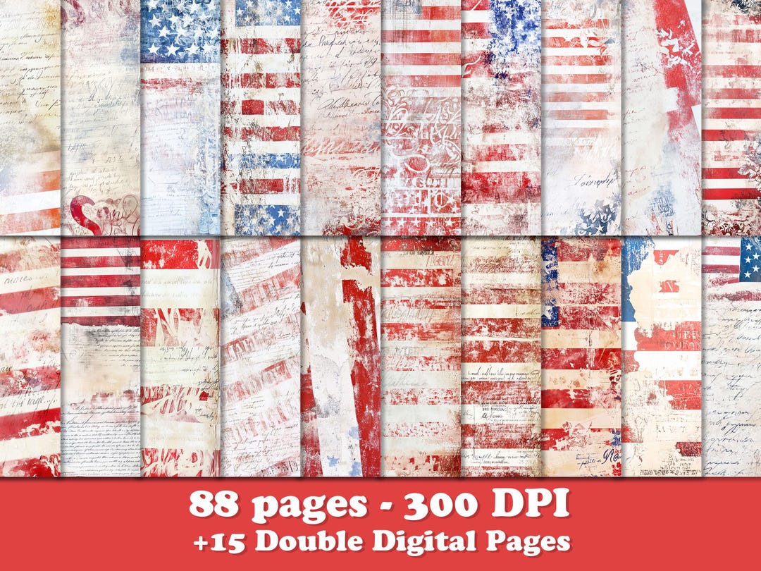 88 USA Flag Junk Journal, 4th of July Digital Paper, Patriotic ...