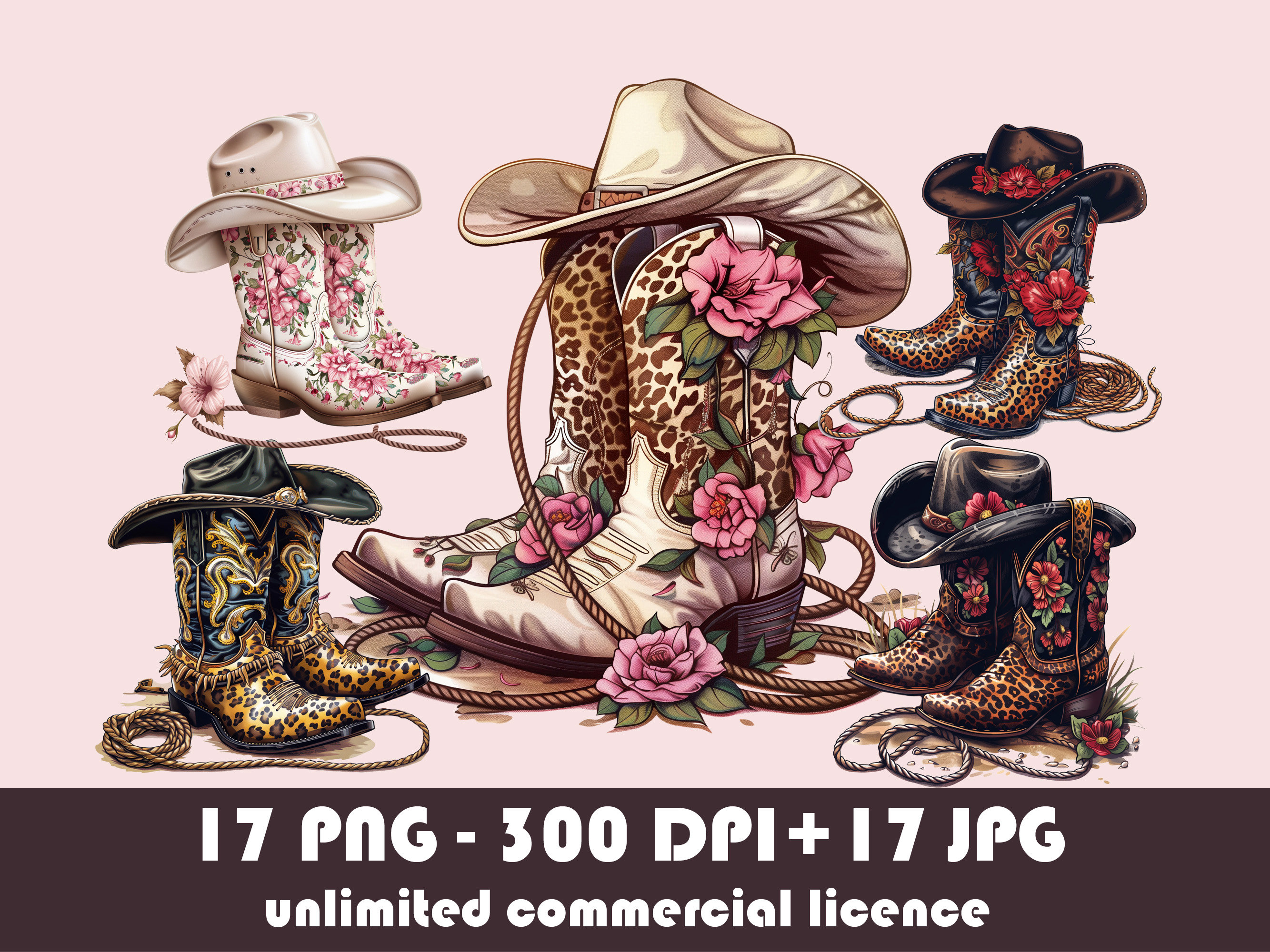 17 Cowboy Boots and Hat PNG, Western Clipart, Horseshoe and Flowers ...