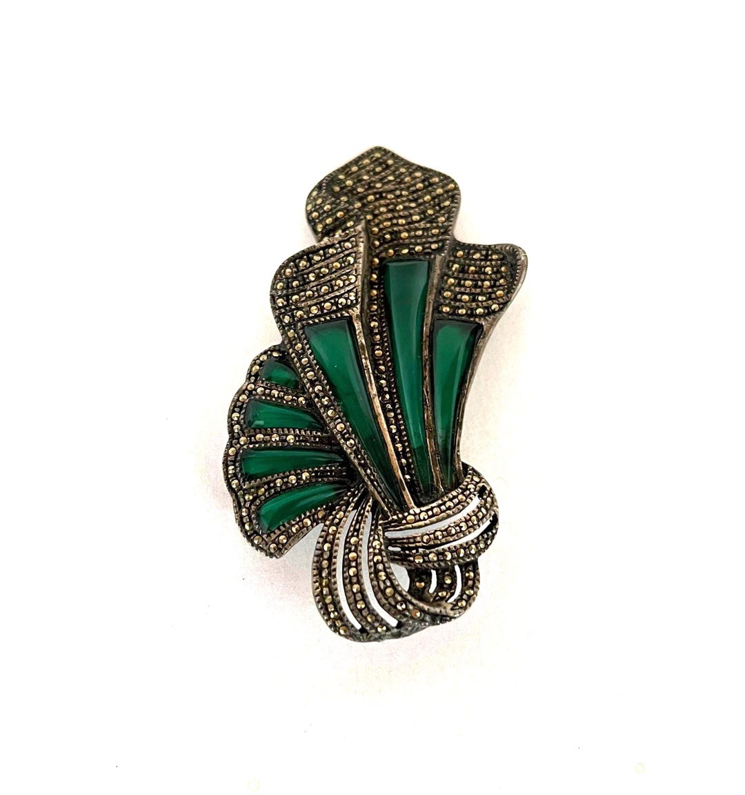 Vintage Ciro Chrysoprase and Marcasite Brooch Sterling Silver - Etsy