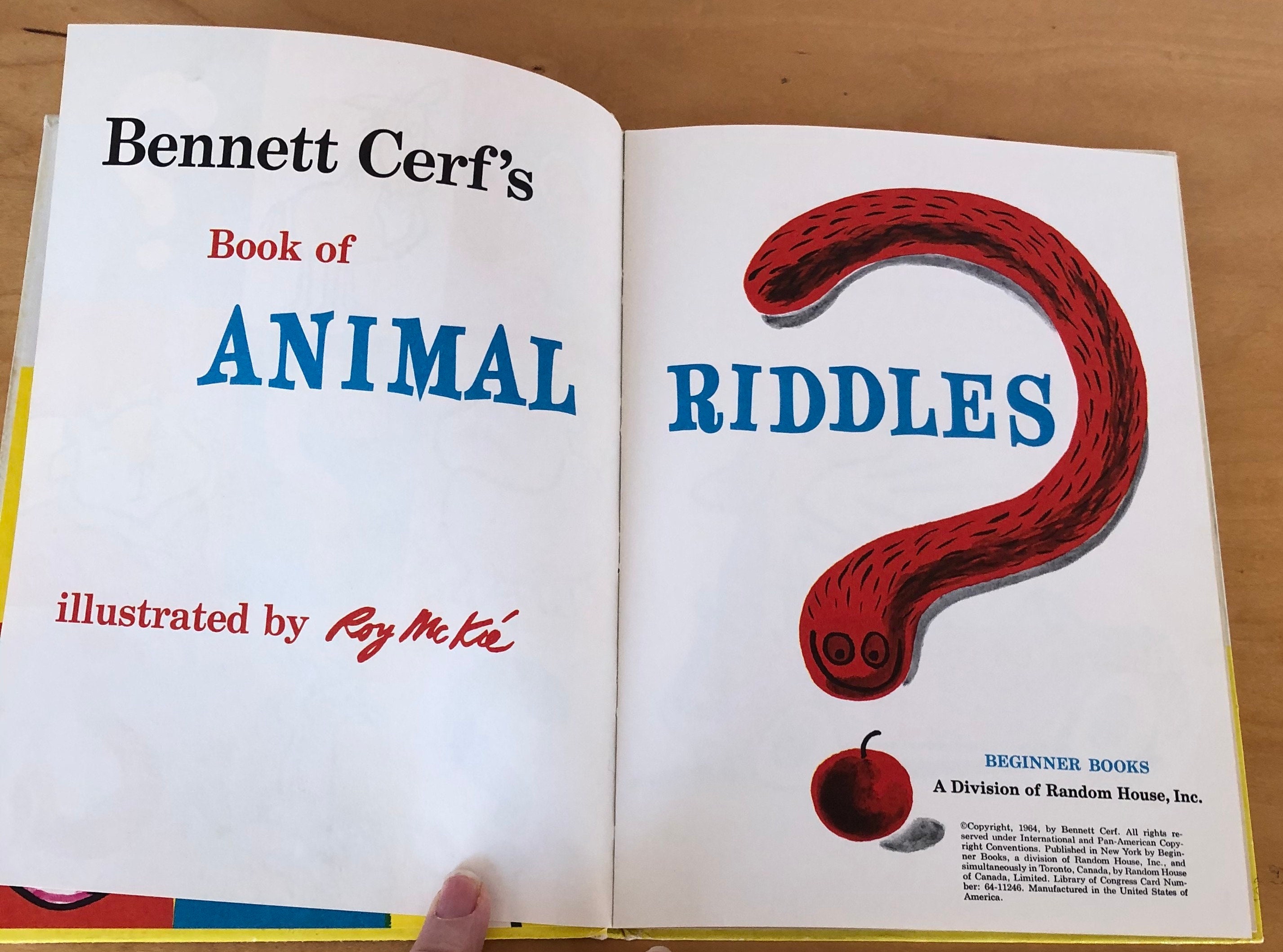 Bennett Cerf's Book of Animal Riddles 1st Edition HB With - Etsy UK