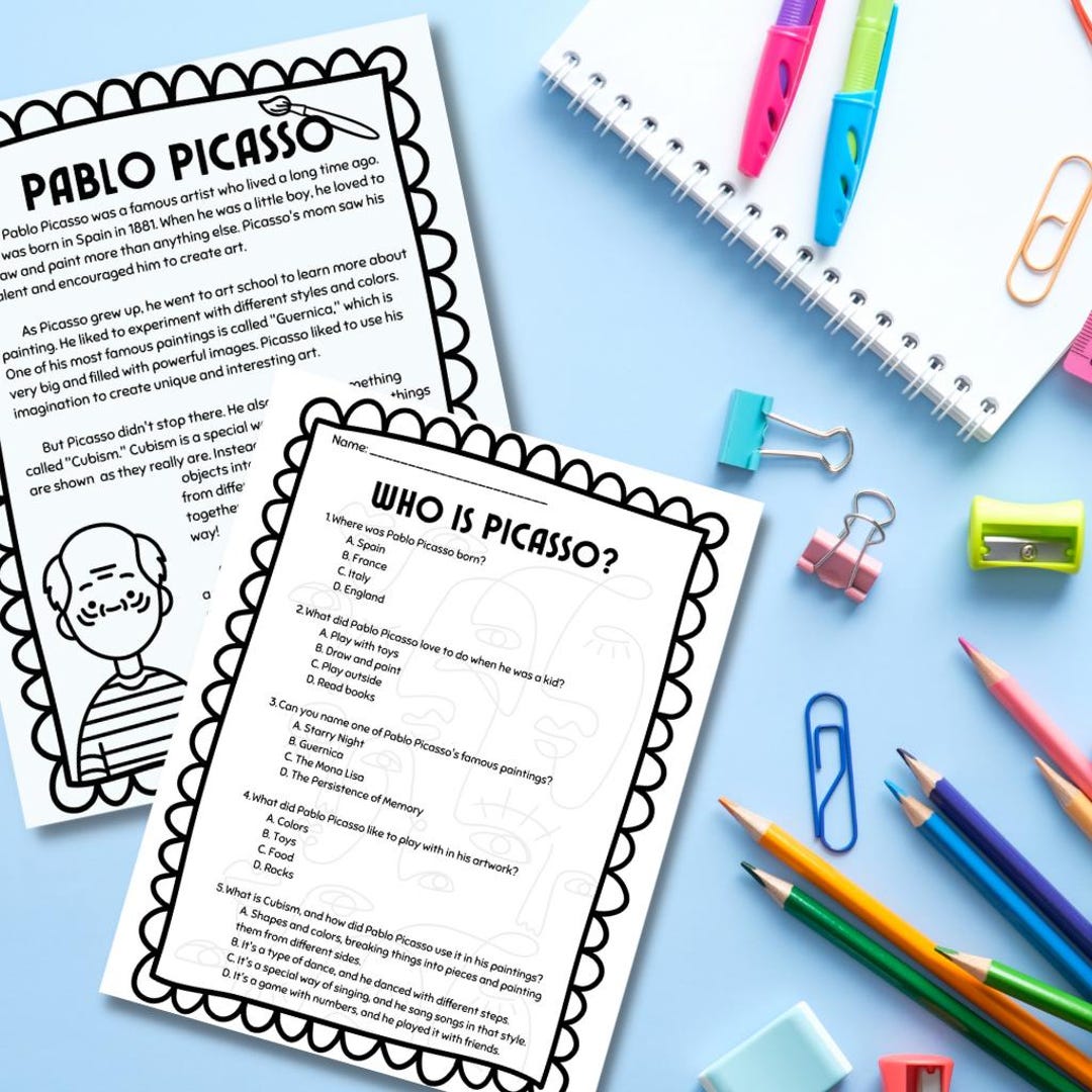 Pablo Picasso Reading Comprehension and Art Project Lesson - Etsy