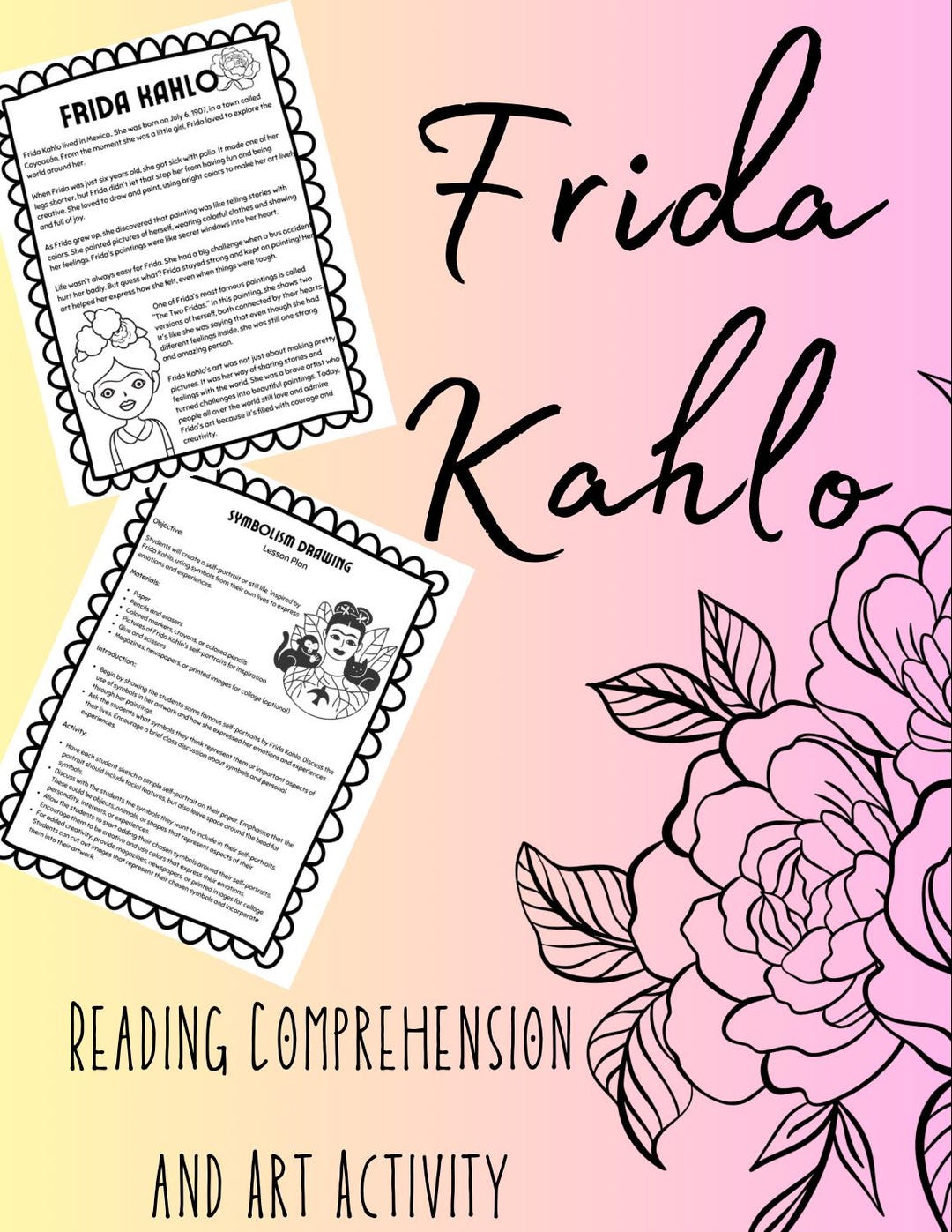 Frida Kahlo Reading Comprehension and Art Project Lesson - Etsy