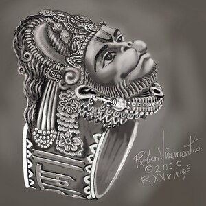 Hanuman Ring Beautiful Original Signed by Artist Ruben X V 50 Grams ...