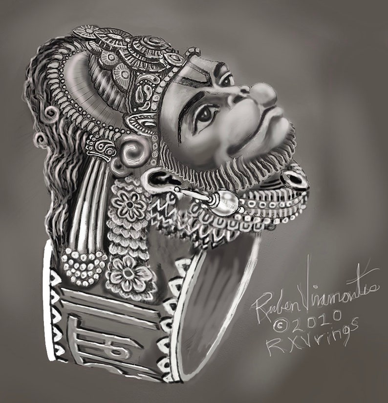 Hanuman Ring Beautiful Original Signed by Artist Ruben X V 50 Grams ...