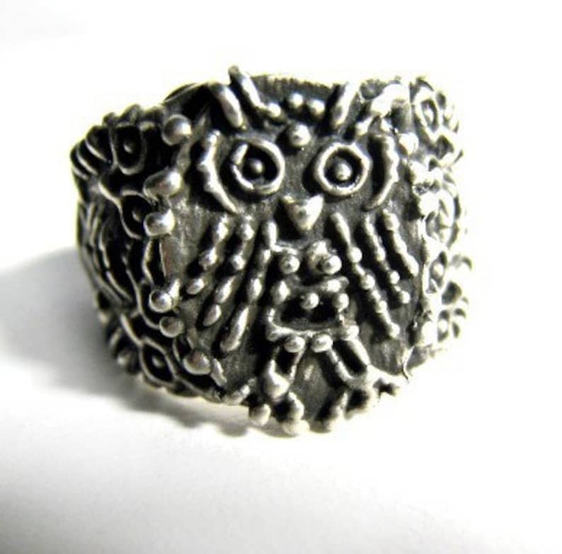 Spotted Owls Ring Wide Band Sterling Silver Custom to Any Size - Etsy