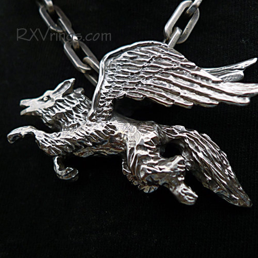 Wolfie Flying Wolf Winged Wolf 60 Grams Solid Sterling Silver Pendant ...
